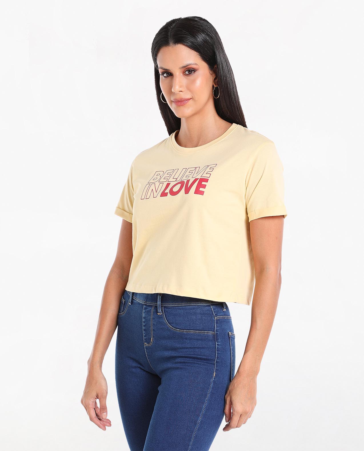Shop Typography Printed Cropped T Shirt With Round Neck And Short