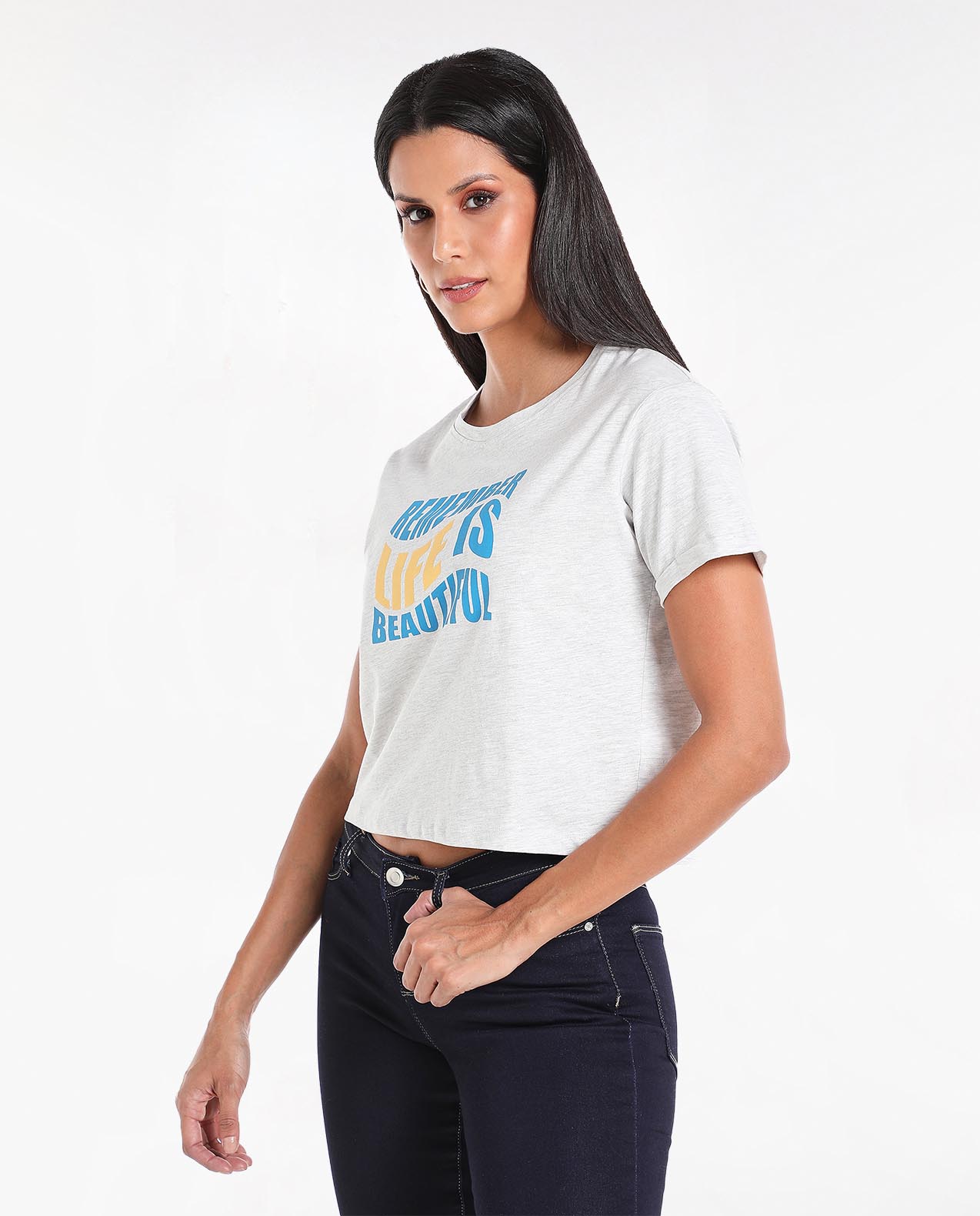 Shop Typography Printed Cropped T Shirt With Round Neck And Short
